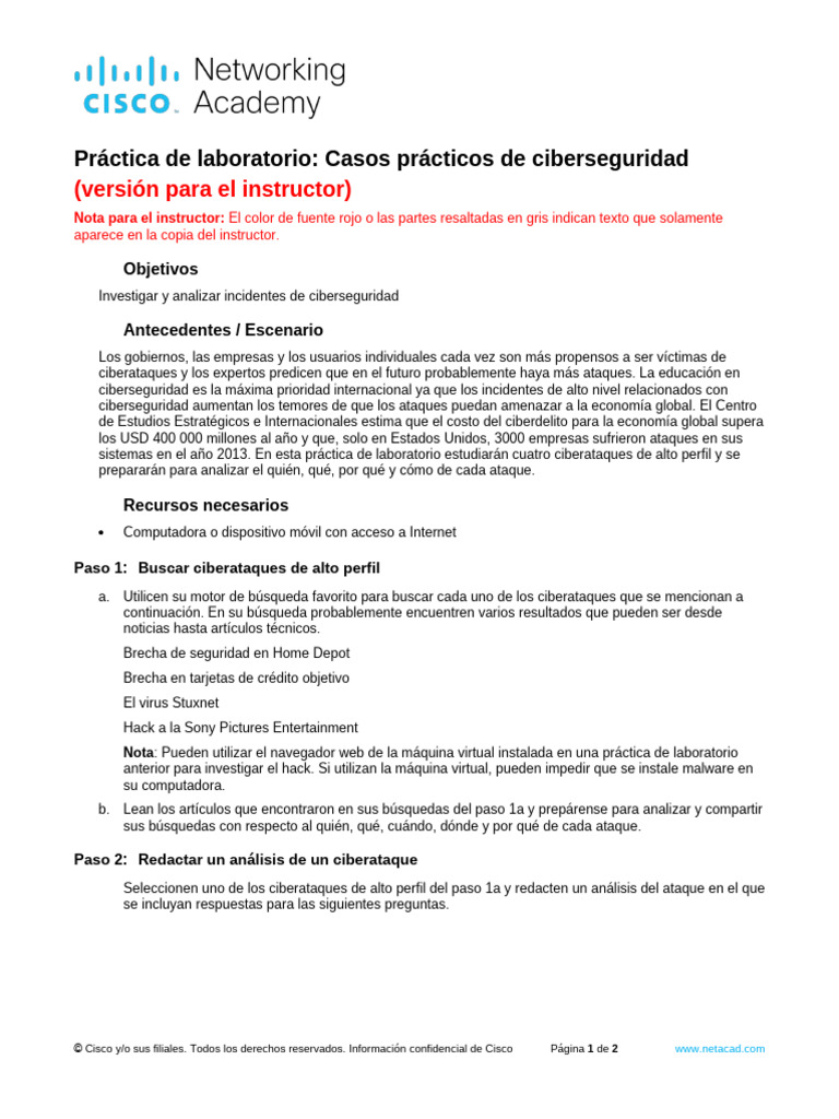 1.1.1.5 Lab - Cybersecurity Case Studies - ILM | PDF | La seguridad informática | Seguridad