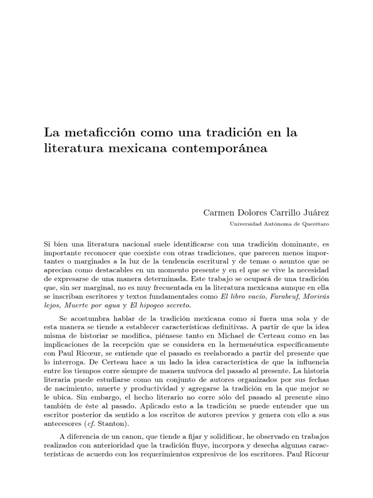 Cap 14 - Metaficcion en La Literatura Mexicana Contemporanea - Carmen ...