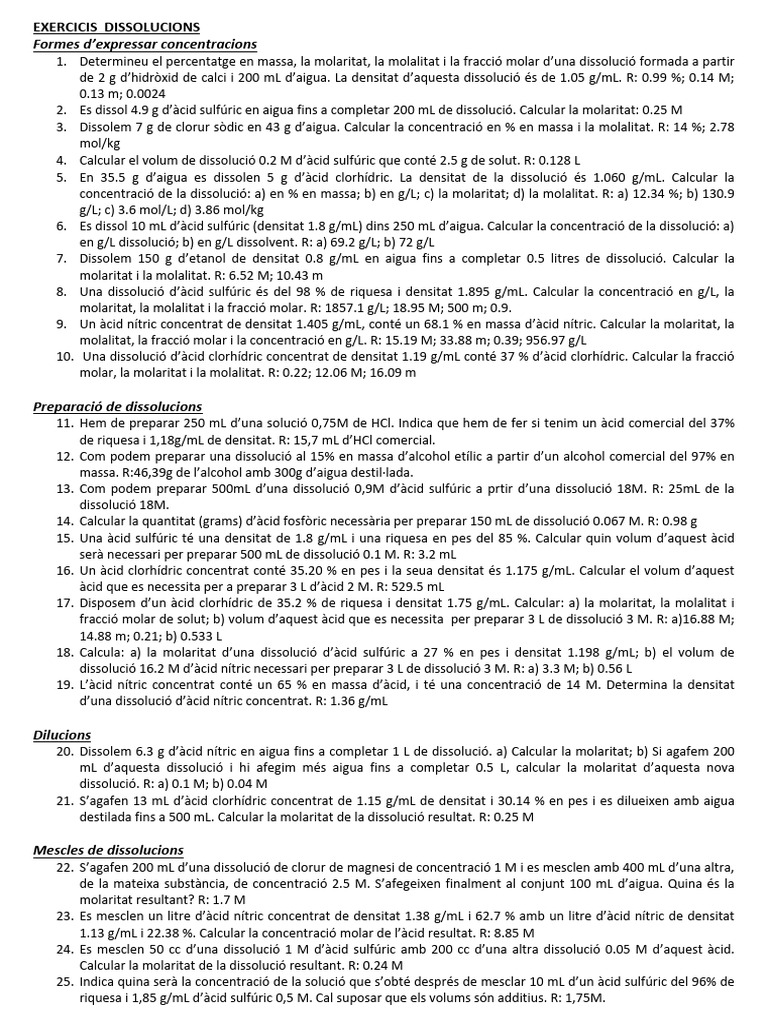 Exercicis Dissolucions | PDF