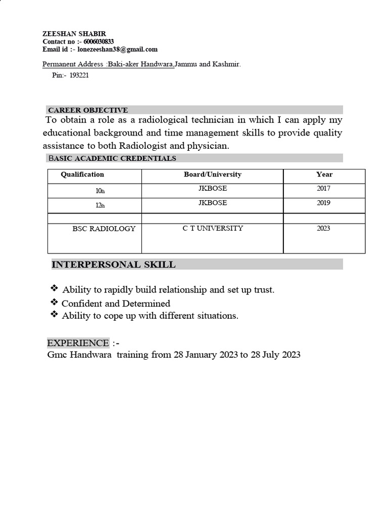 I Terperso Al Skill: Permanent Address:Baki-aker Handwara, Jammu and ...