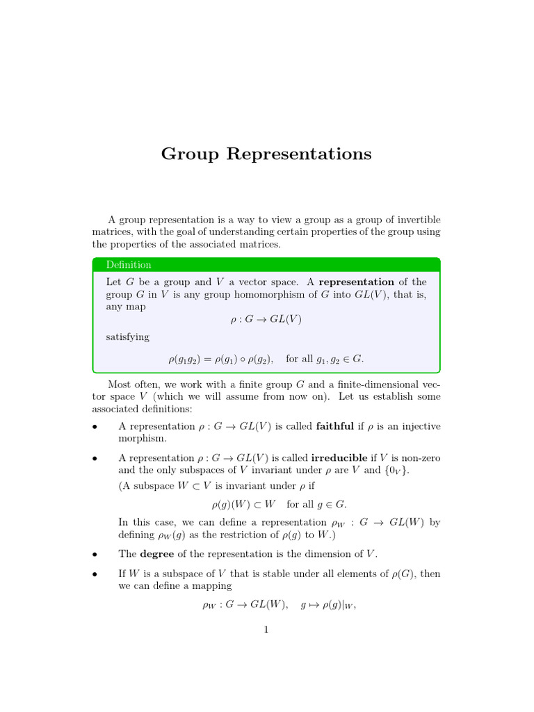 Group Representations Pdf Group Representation Mathematical Objects