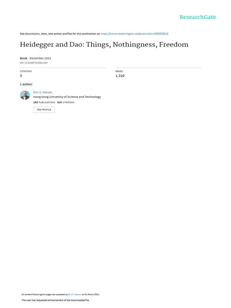 Heidegger and Dao Things Nothingness Fre | PDF | Martin Heidegger | Śūnyatā