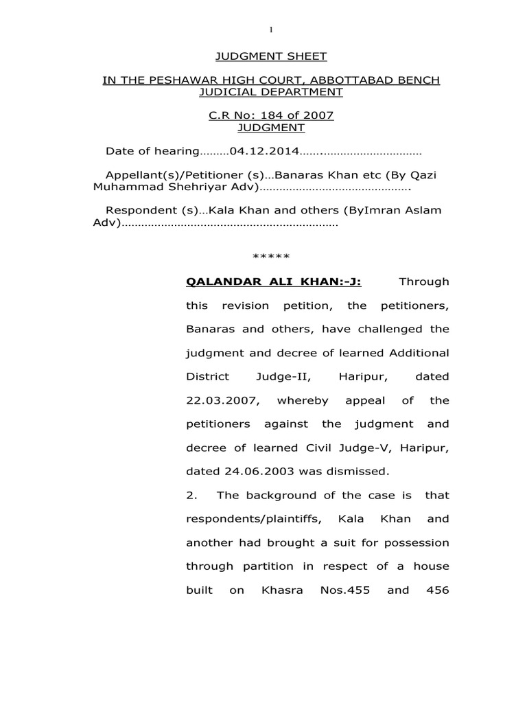 C.R-No.184-of-2007-Banaras - etc-Vs.-Kala-etc - Dismissed New Evidence After PDR | PDF | Lawsuit ...