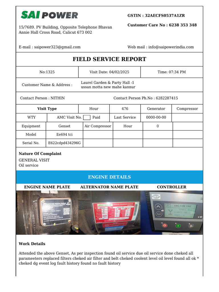 Genarator Service Report | PDF | Electromagnetism | Electrical Components