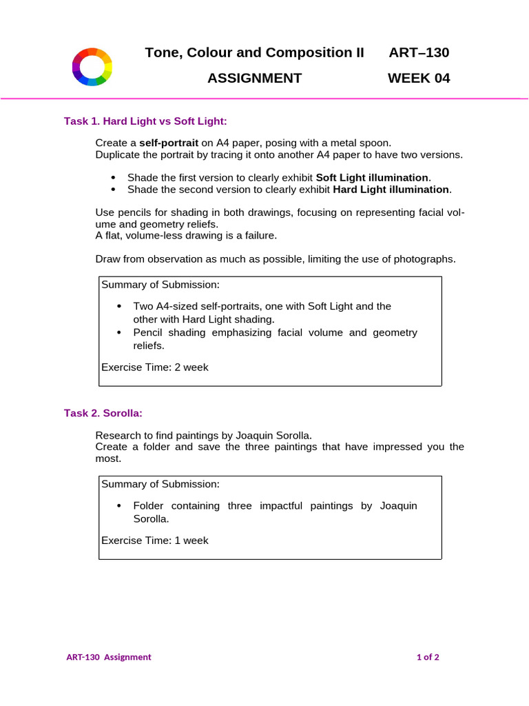 Self-Portrait Light Techniques Assignment | PDF