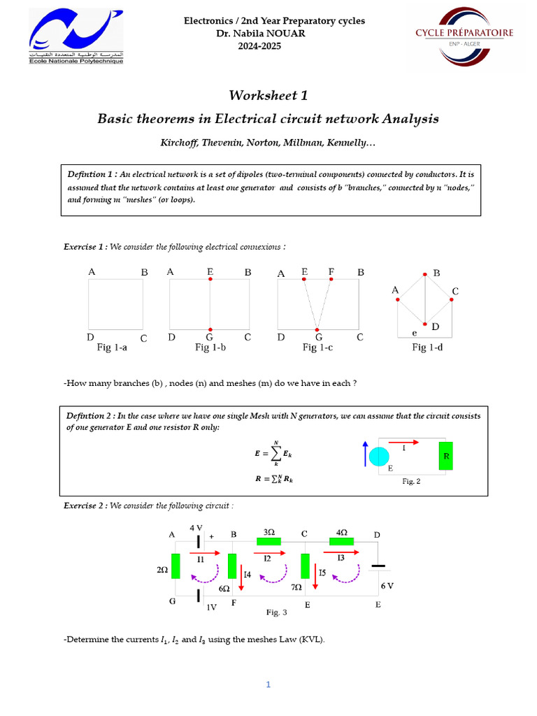 Worksheet 1 | PDF | Electrical Network | Voltage