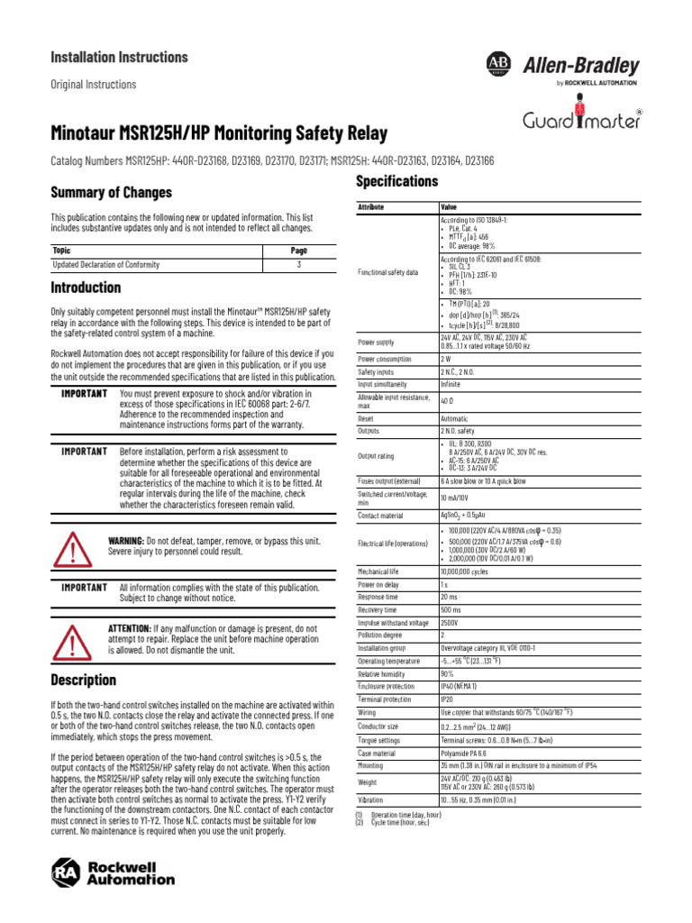 msr125hp 440r-In085 - En-P | PDF | Switch | Relay