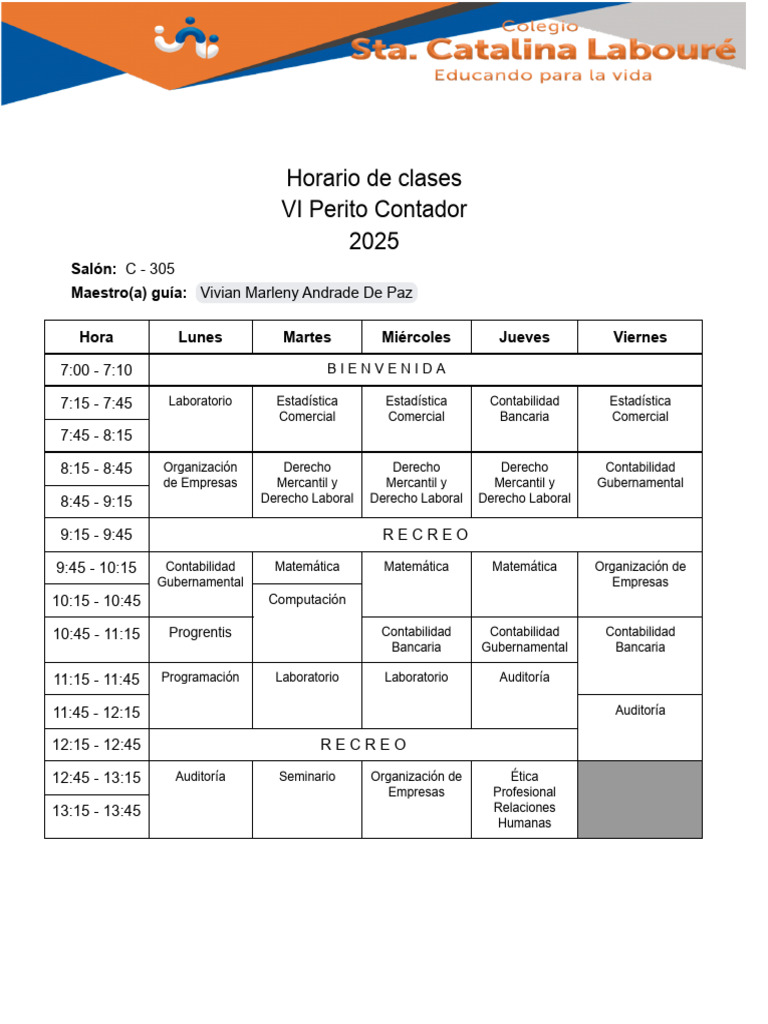 Horario VI Perito Contador 2025 | PDF