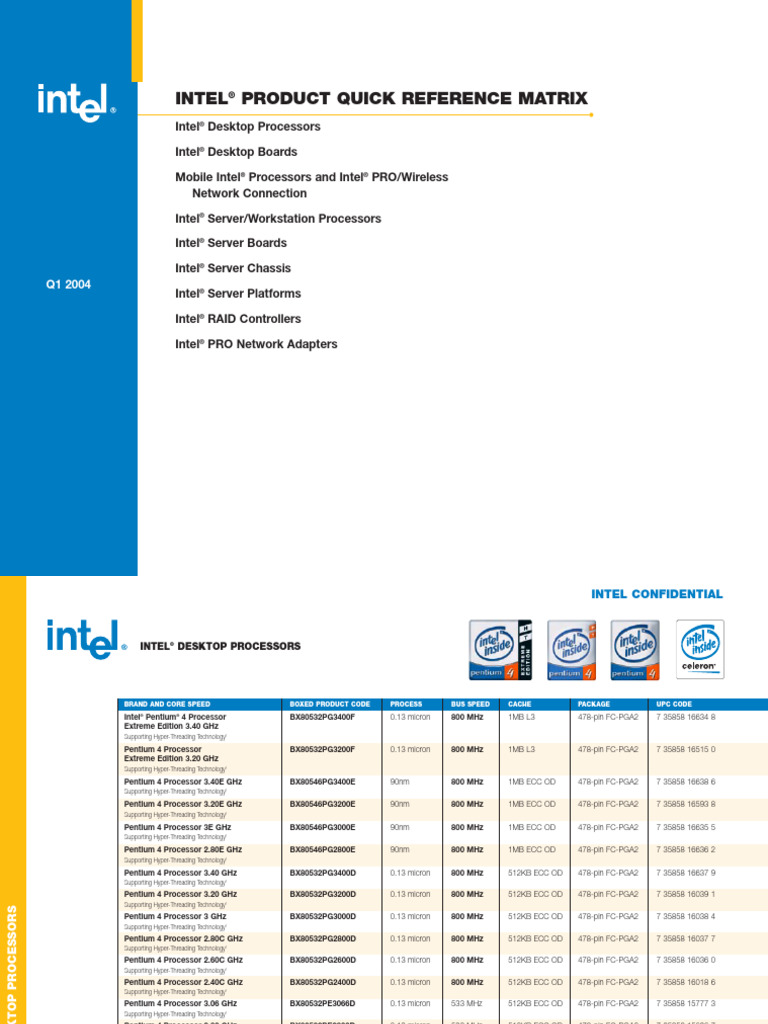 Intel® Product Quick Reference Matrix Q1-2004 | PDF | Central ...