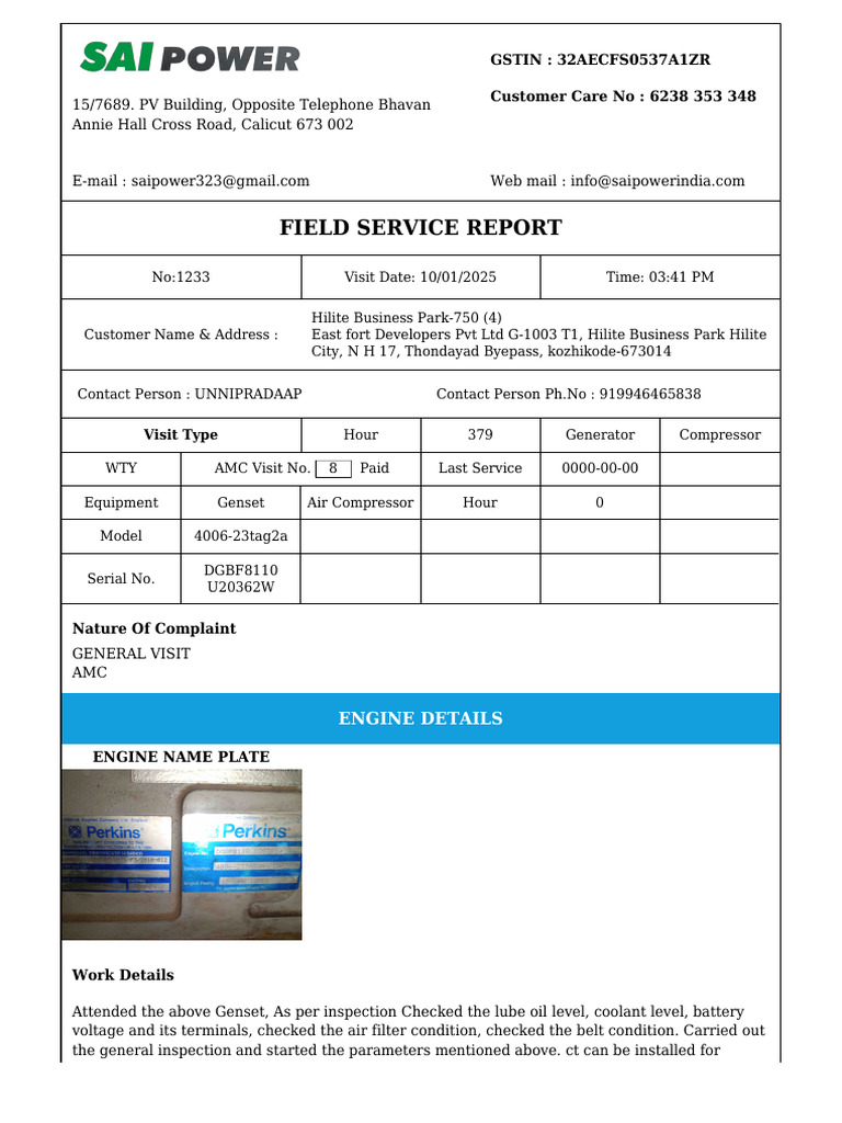 genset service report_100120251245 | PDF | Electromagnetism ...