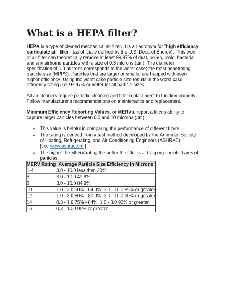 What is a HEPA filter | PDF