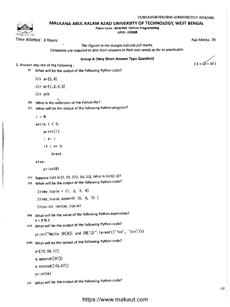 Bca 4 Sem Python Programming Bcac403 2024 | PDF
