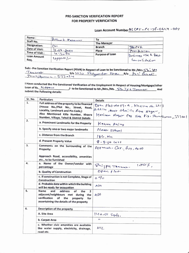 Pre-Sanction Property Verification Report | PDF | Banking | Investing