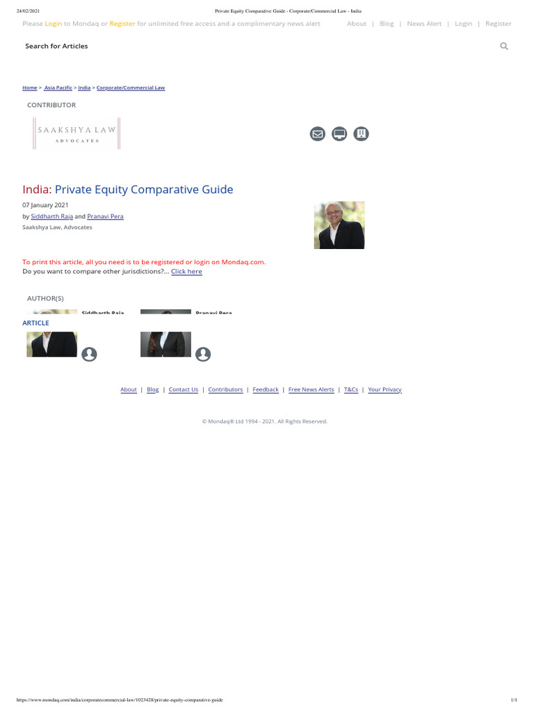 Private Equity Comparative Guide - Corporate - Commercial Law - India | PDF