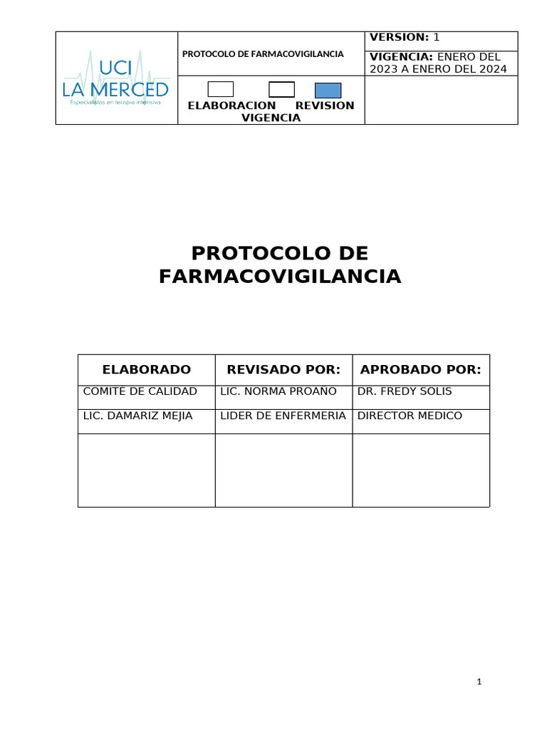 Protocolo de Farmacovigilancia | PDF | Medicamentos con receta | Efecto adverso