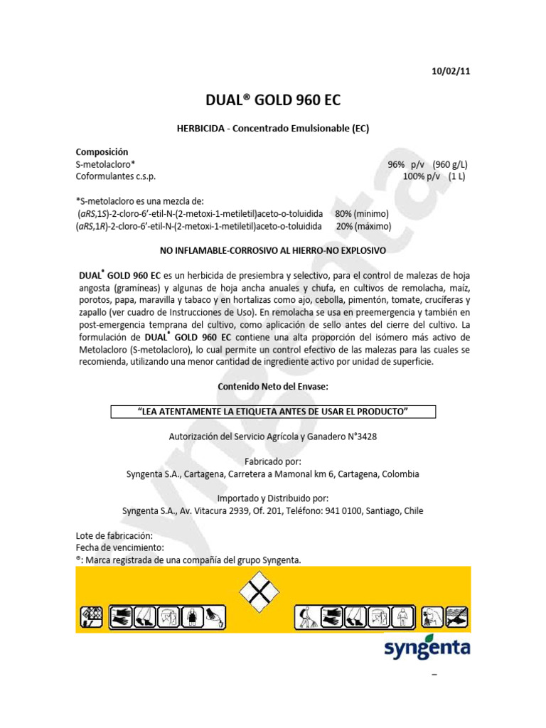 Dual Gold 960 Ec | PDF | Alimentos | Agua
