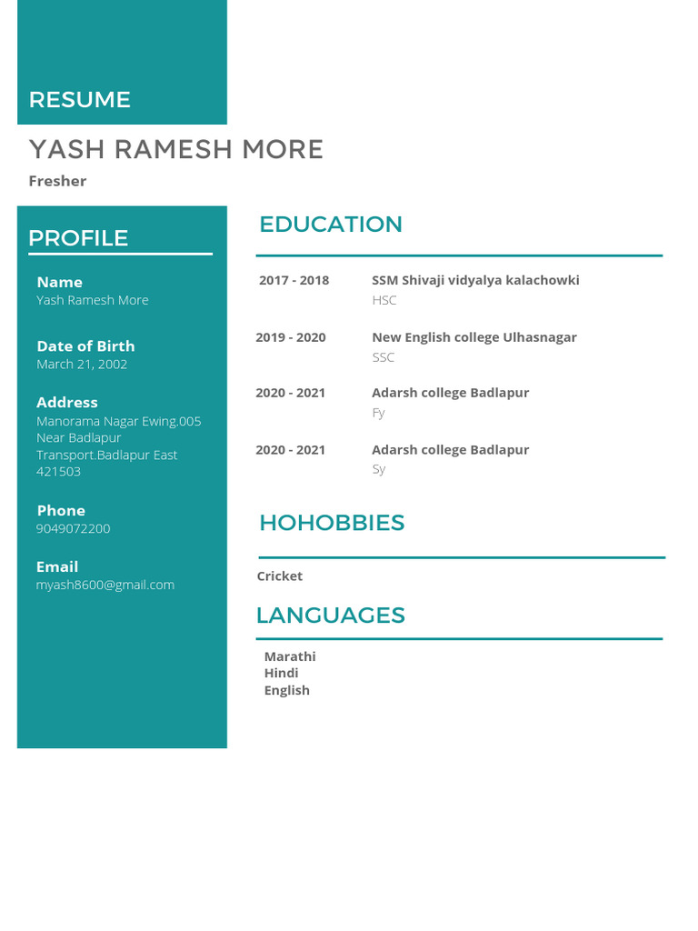 Yash Ramesh More - Fresher Resume | PDF