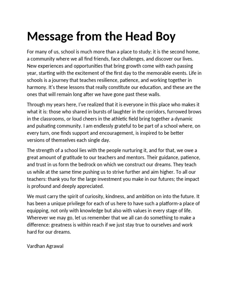 Message From The Head Boy | PDF