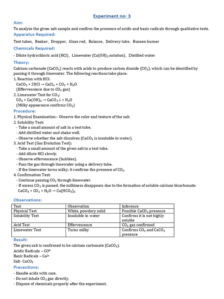 Salt Analysis (CaCO3) | PDF
