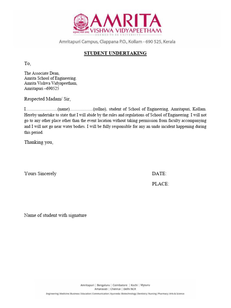 Internship - Undertaking Form | PDF