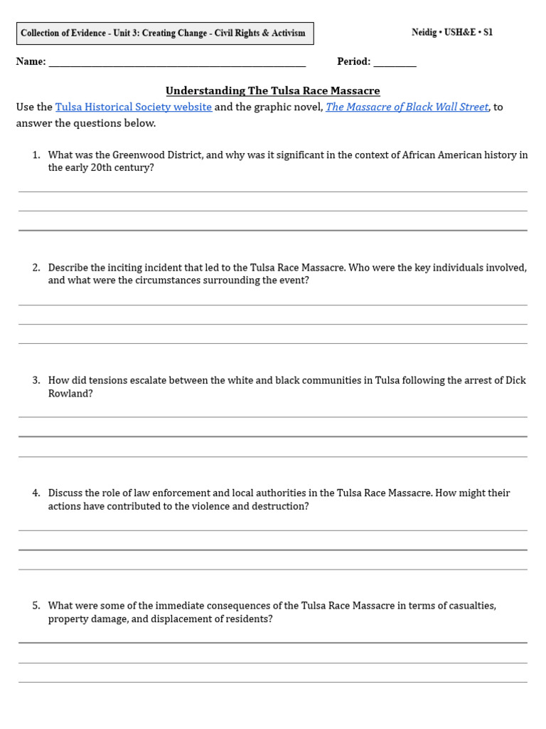 Understanding The Tulsa Race Massacre (Notesheet) (2024-25) | PDF