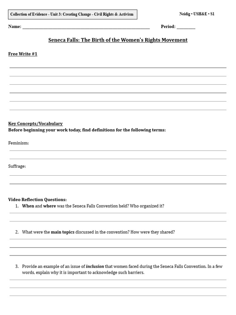 Seneca Falls & Women's Rights Movement (Notesheet) (2024-25) | PDF