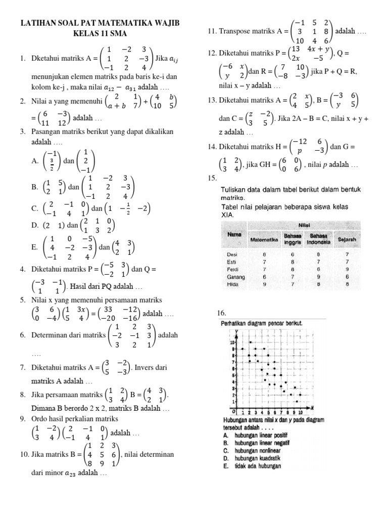 Latihan Soal Matriks Kelas 11 SMA | PDF