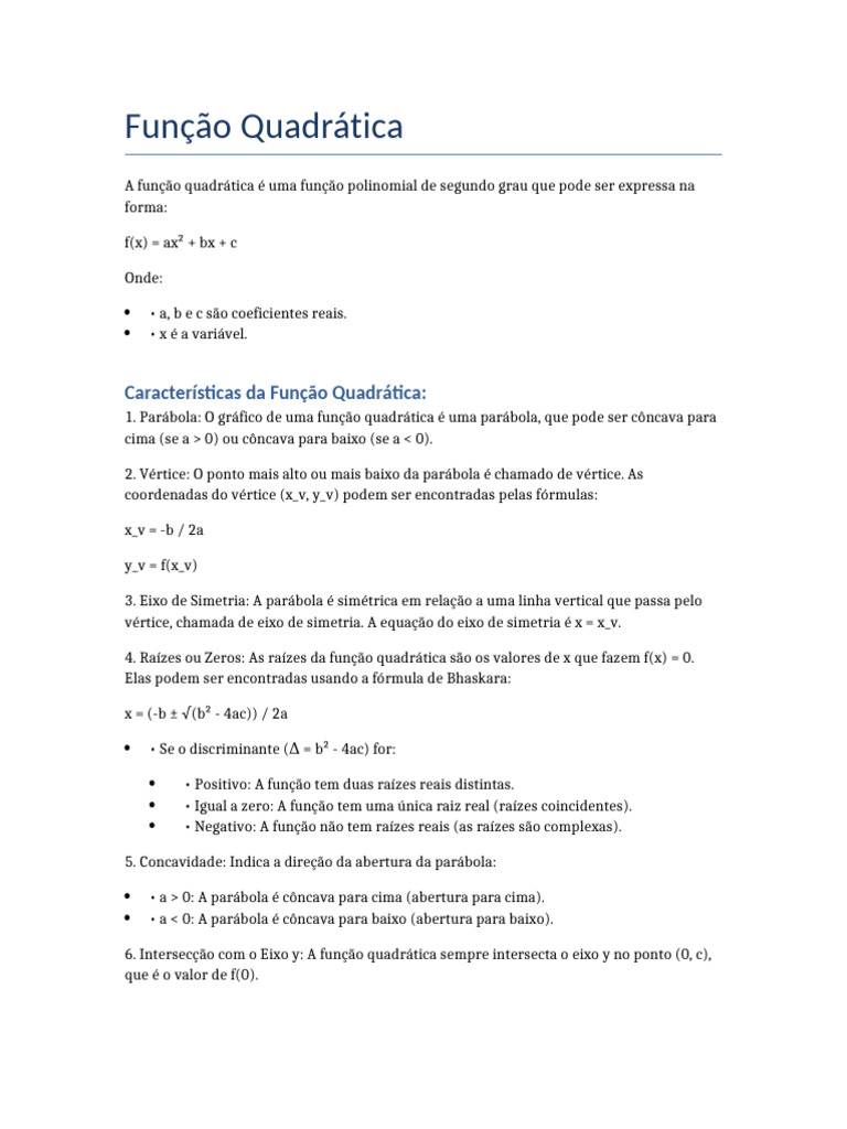 Resumo Funcao Quadratica | PDF