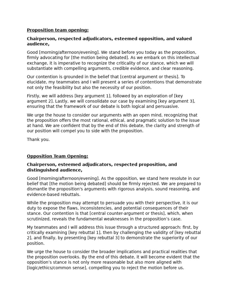 Debate Structure: Proposition vs. Opposition | PDF | Argument | Logic