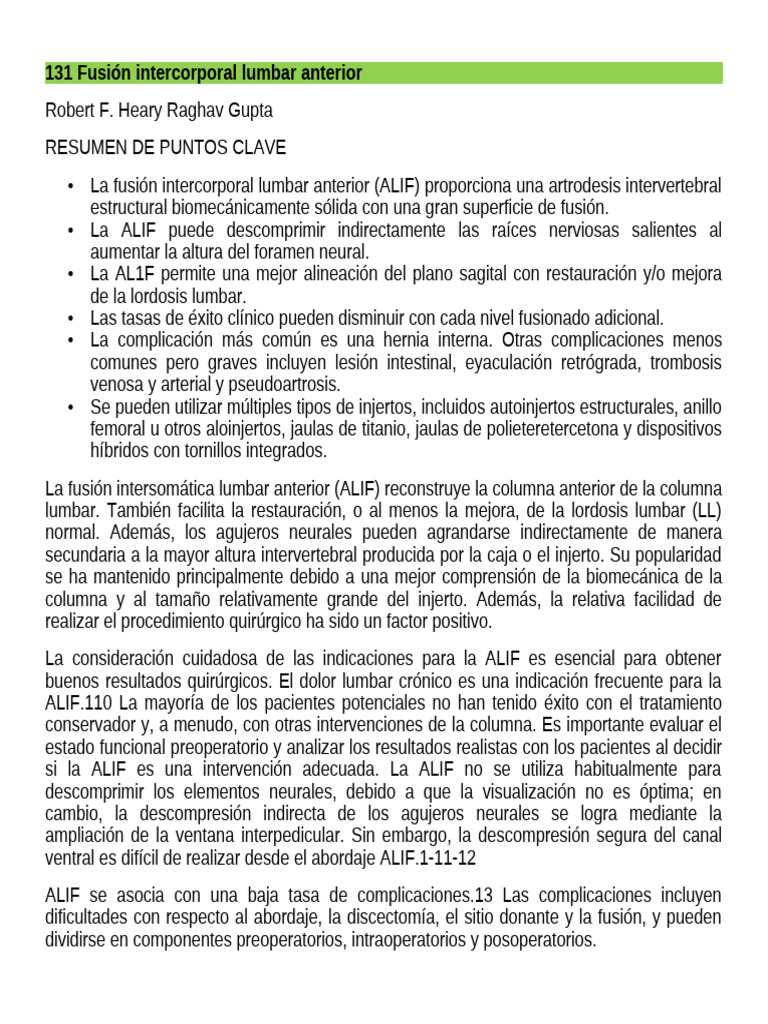 Benzel - 131. Fusión Intercorporal Lumbar Anterior | PDF | Imagen de ...