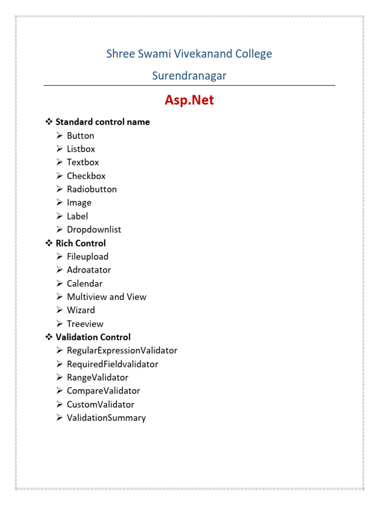 ASP.NET Controls and Page Lifecycle Guide | PDF