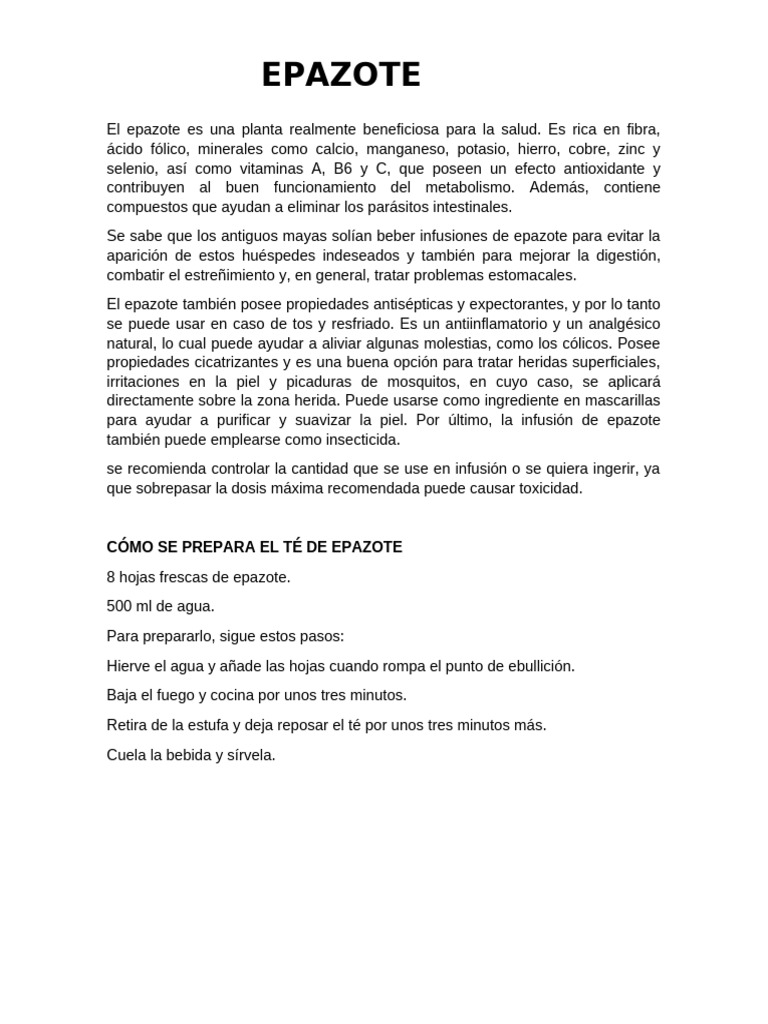 El Epazote Es Una Planta Realmente Beneficiosa para La Salud | PDF