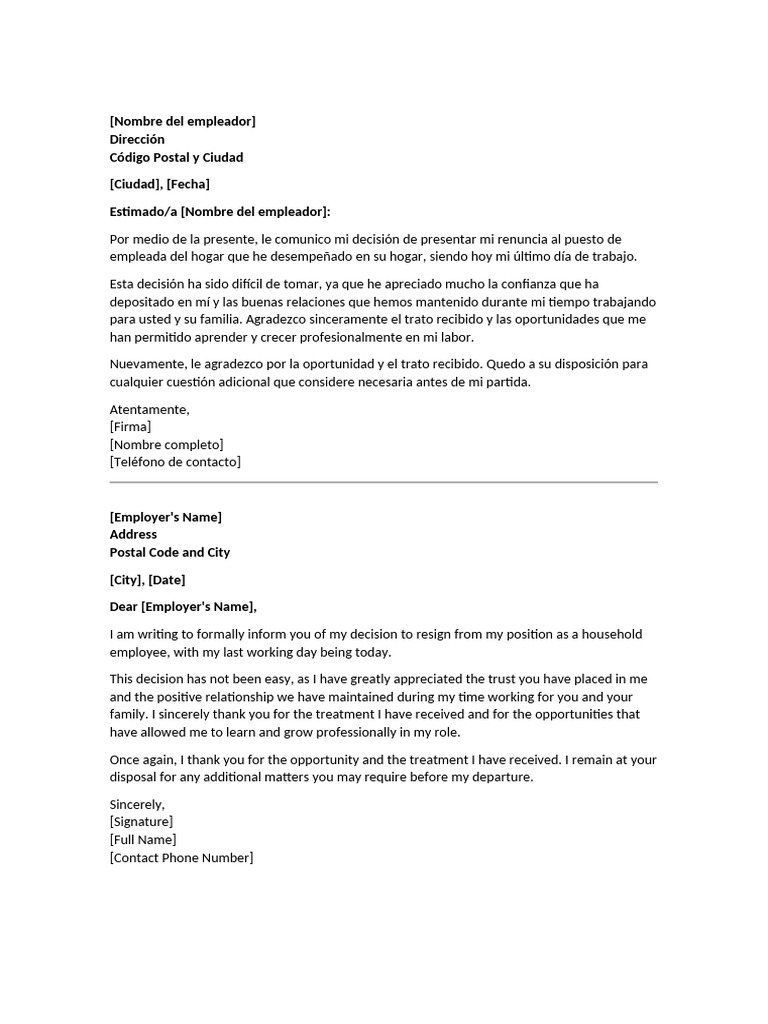 UPDATED Household Employee Resignation Letter | PDF