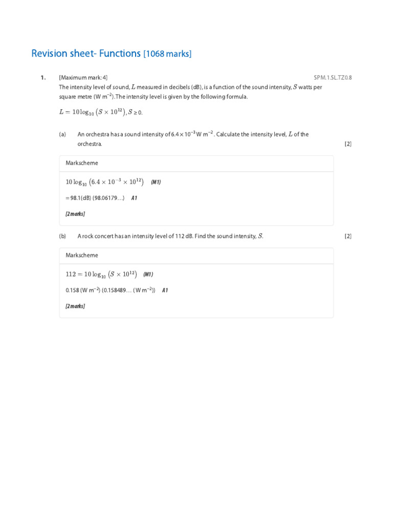 Revision Sheet- Functions MS (3) | PDF | Decibel | Alternating Current