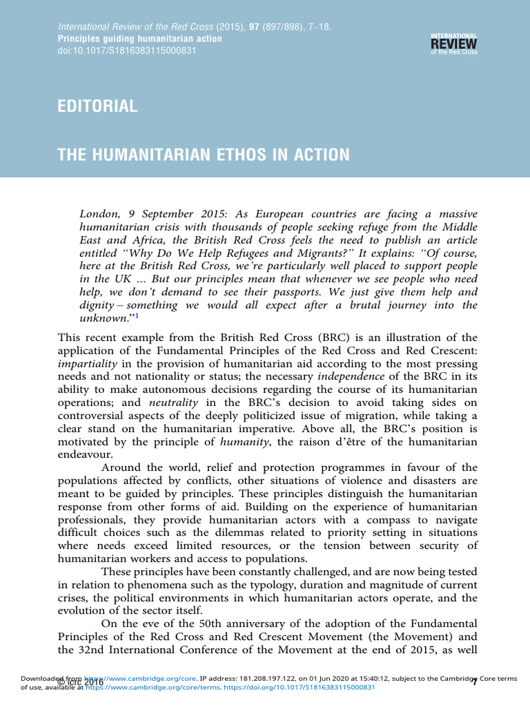 Humanitarian Ethos in Action | PDF