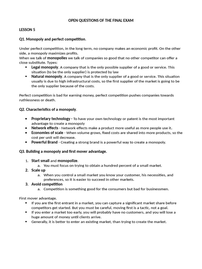 Final Questions Lesson 5 | PDF | Strategic Management | Franchising