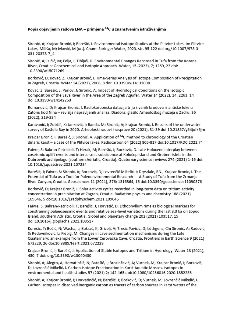Popis objavljenih radova LNA 2 | PDF | Radiocarbon Dating | Nuclear Chemistry