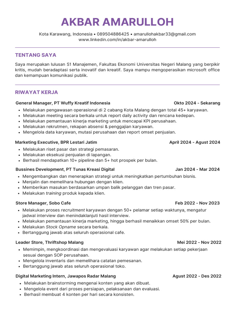 CV - Akbar Amarulloh | PDF