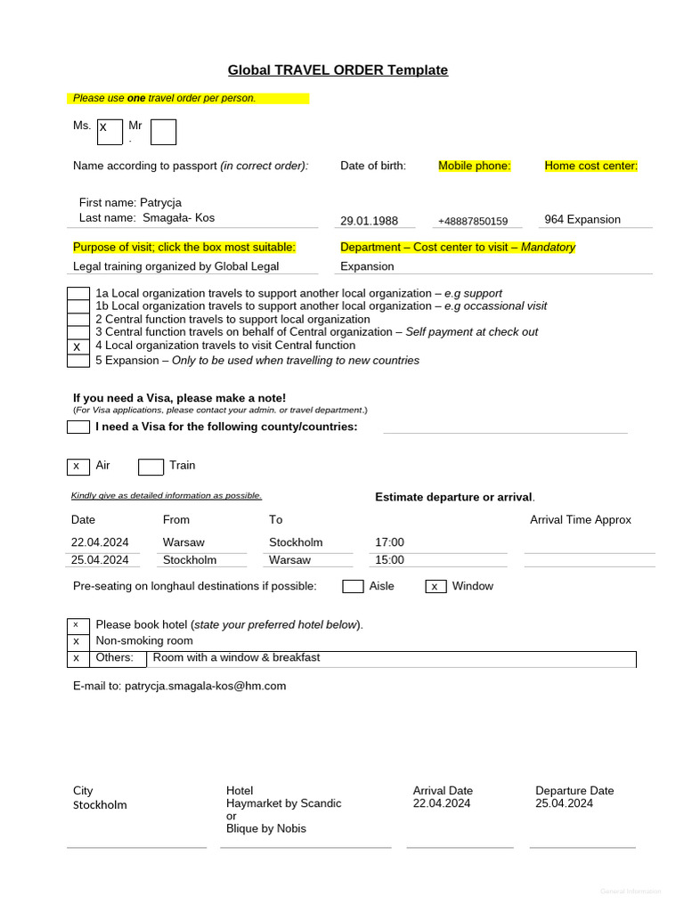 Travel Order for Stockholm Visit | PDF | Government And Personhood ...