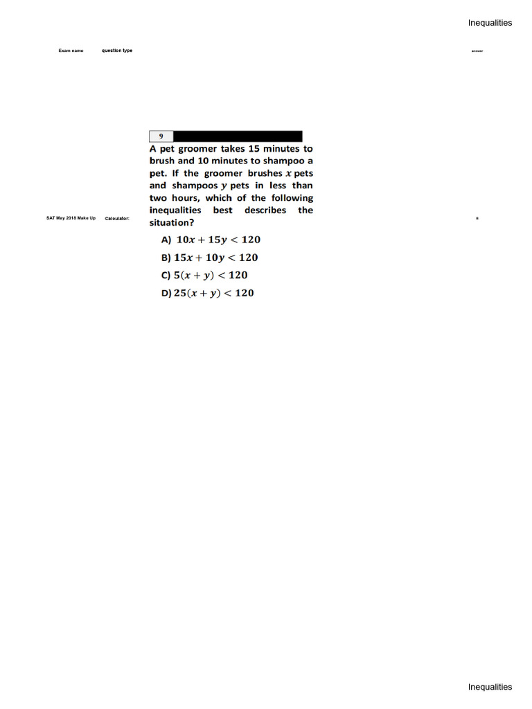 Linear Inequalities Pdfy84pt | PDF | Sat | Standardized Tests