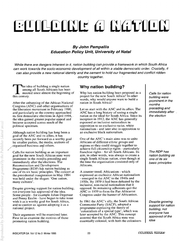 Nation Building in South Africa: Goals and Challenges | PDF | Democracy ...