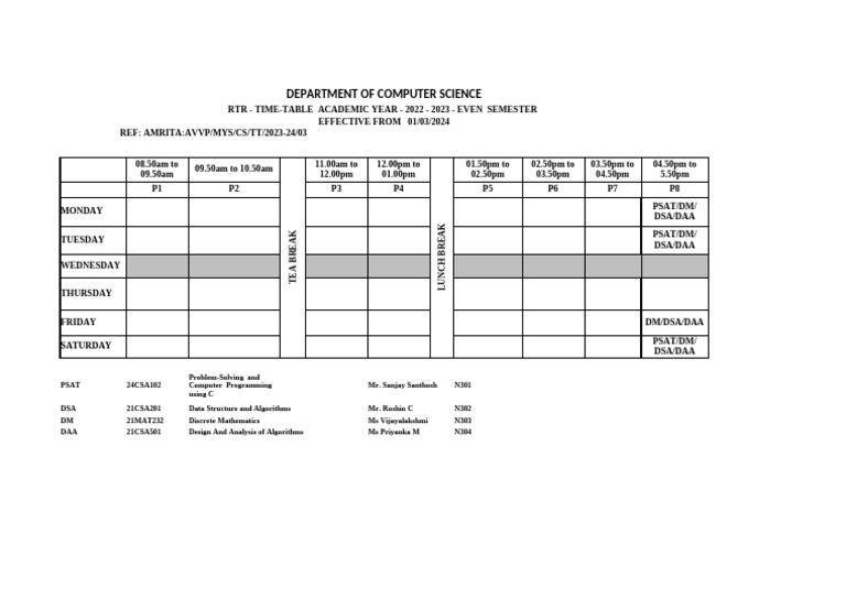 RTR Computer Science Timetable 2023 | PDF | Computing | Computer Science