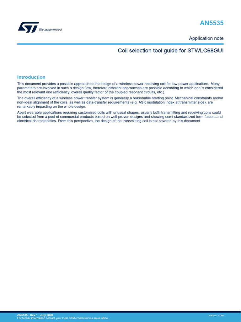 An5535 Coil Selection Tool Guide For Stwlc68gui Stmicroelectronics ...
