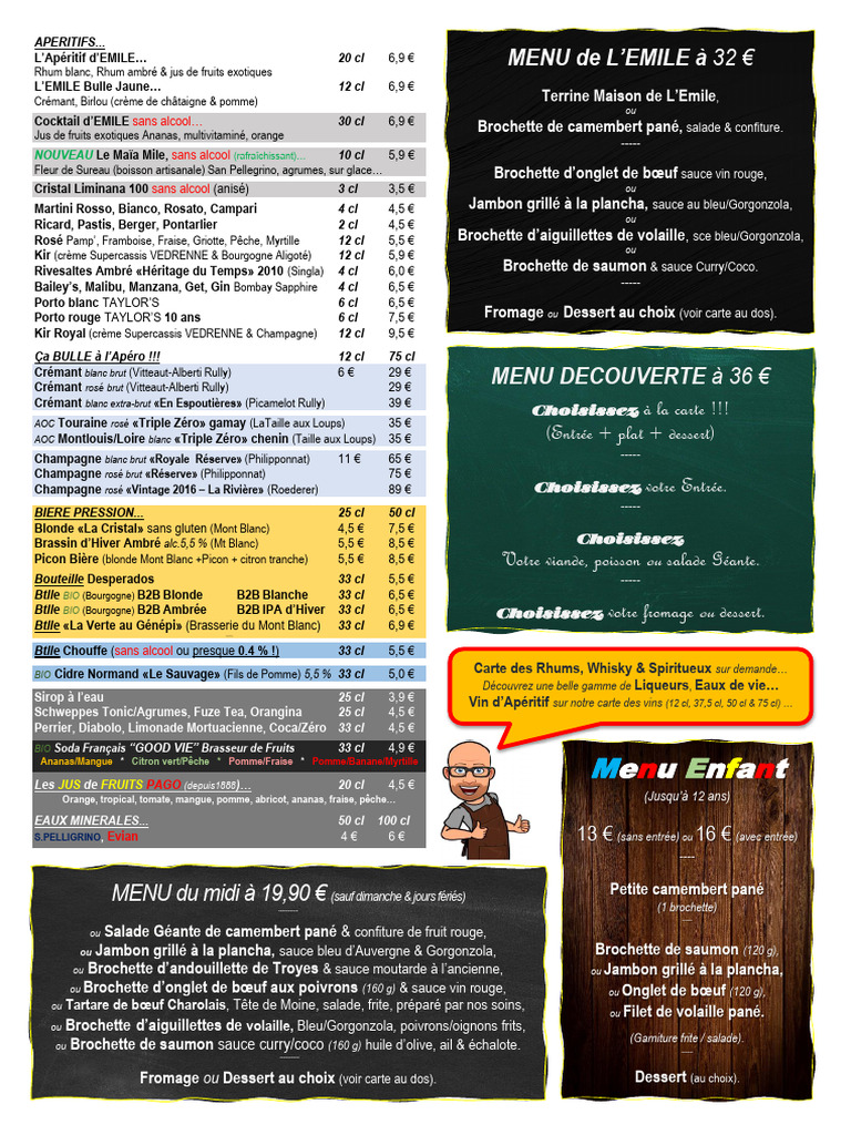Carte des Apéritifs et Menus L'Emile | PDF | sauce | Nourritures