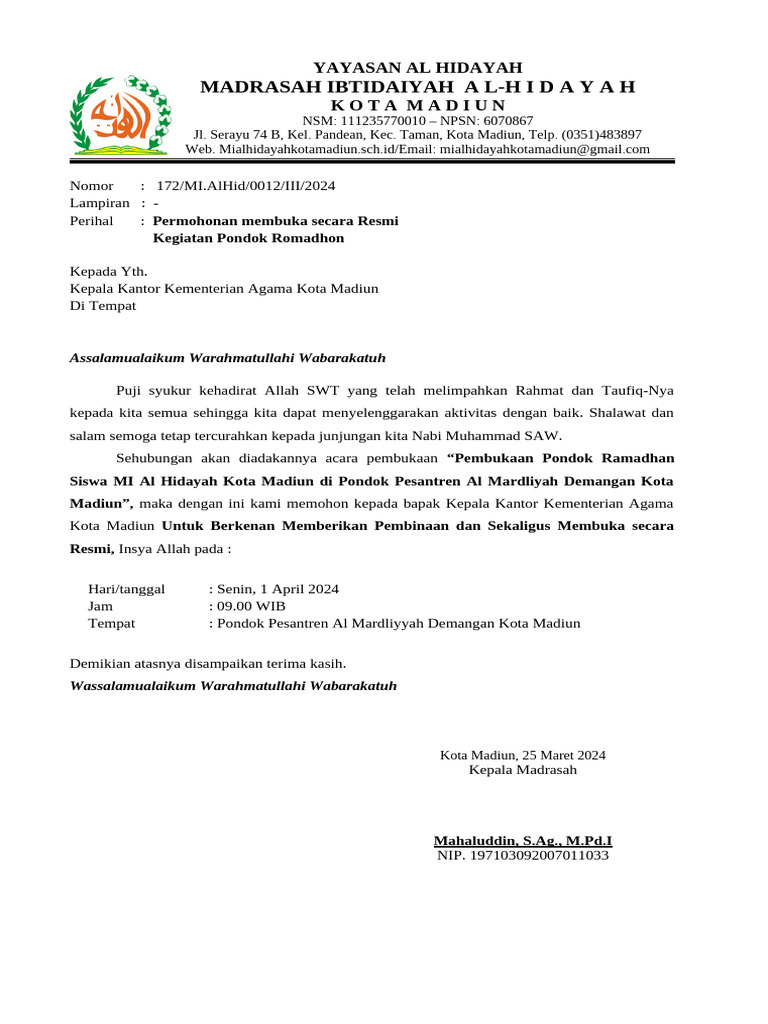 Surat Permohonan Membuka Acara | PDF