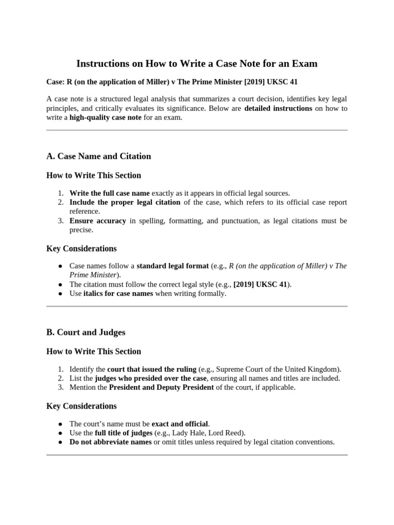How to Write a Case Note for Exams | PDF | Precedent | Argument
