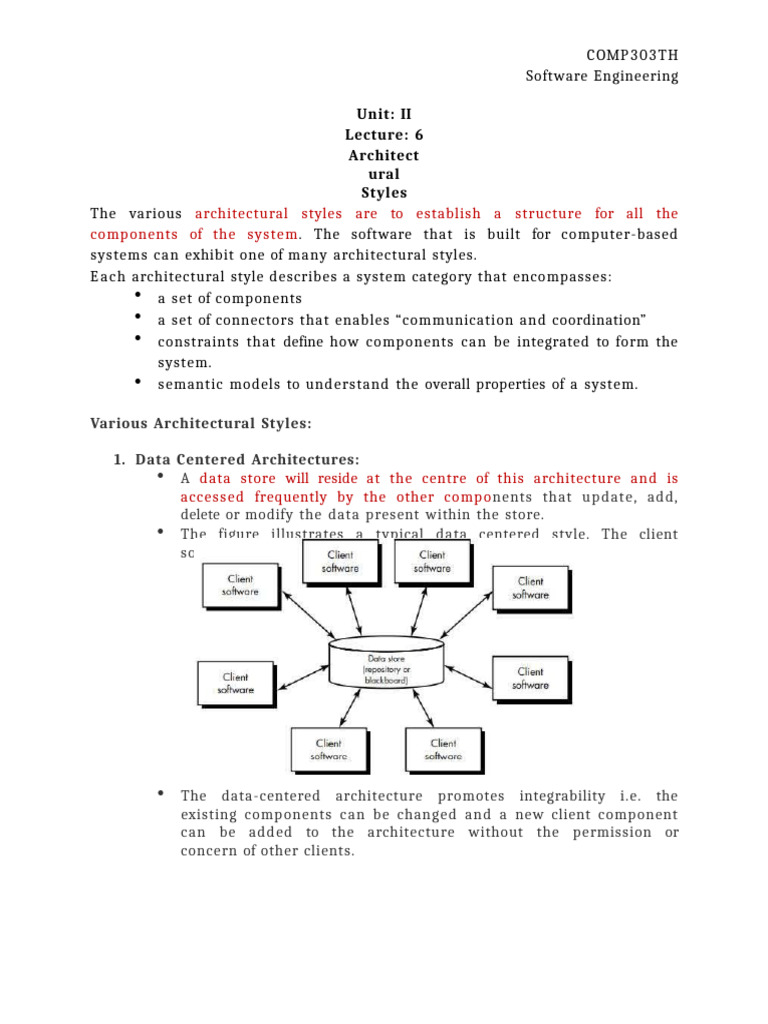 Unit II Lecture 6 Architectural Styles | PDF | Programming | Computer Program