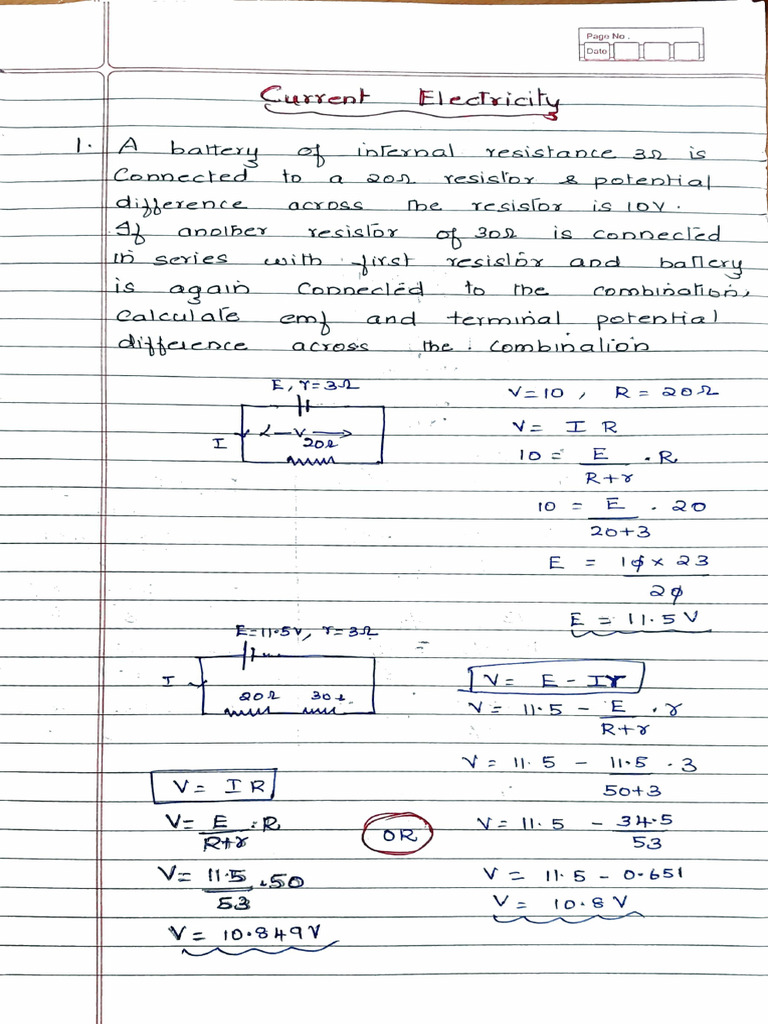 Current Electricity Numericals | PDF