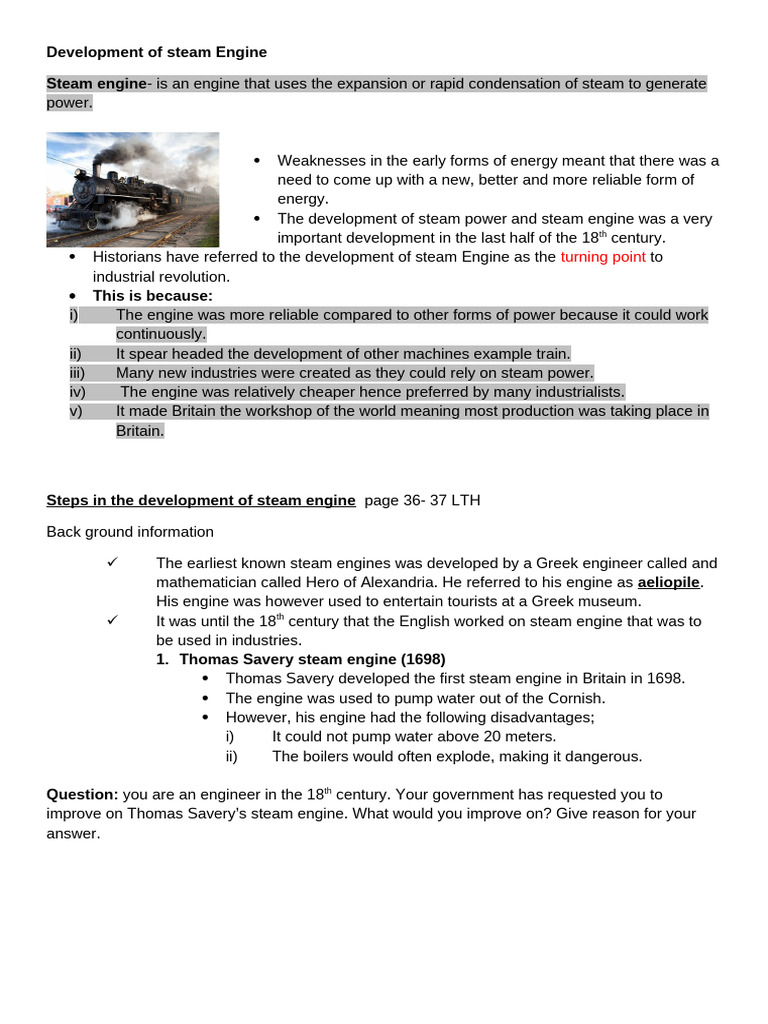 Development of Steam Engine | PDF
