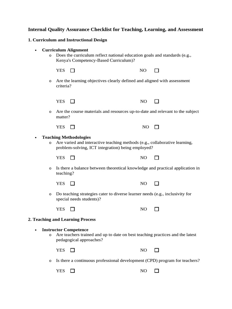 Internal Quality Assurance Checklist for Education | PDF | Educational ...